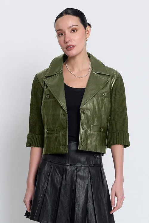 Central Park West Quinn Cropped Vegan X Sweater Jacket - Olive