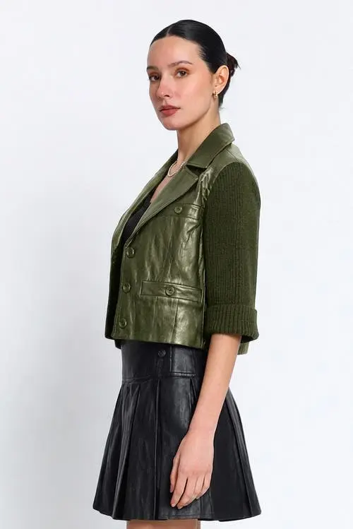 Central Park West Quinn Cropped Vegan X Sweater Jacket - Olive