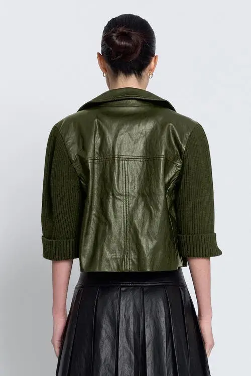 Central Park West Quinn Cropped Vegan X Sweater Jacket - Olive