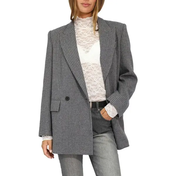 BELLE & BLOOM Double Breasted Plaid Wool Blend Blazer