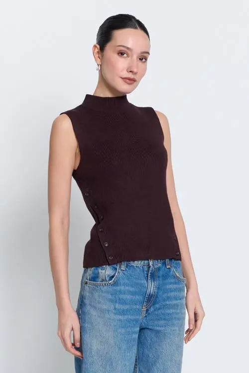 Central Park West Birch Sleeveless Turtleneck With Button Detail