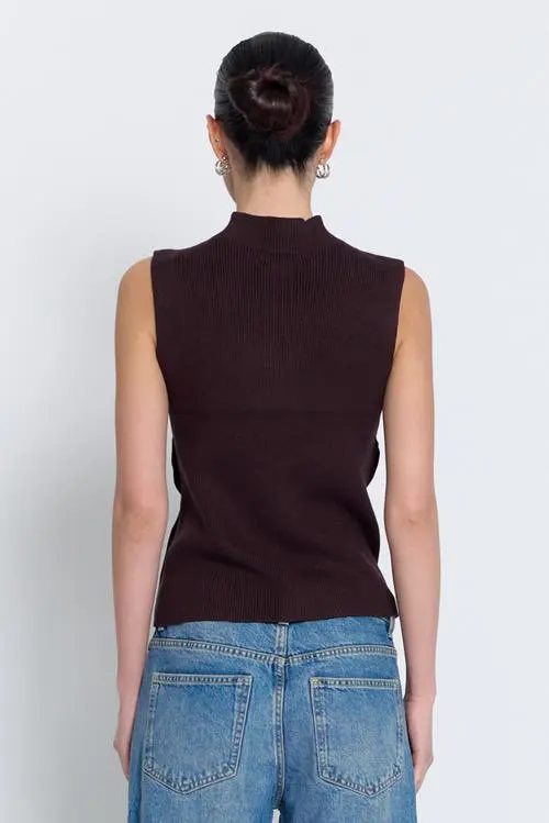 Central Park West Birch Sleeveless Turtleneck With Button Detail