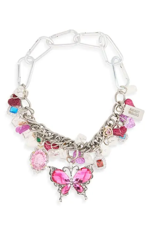 CHOPOVA LOWENA Fly My Love Crystal Butterfly Carabiner Charm Necklace - Pink