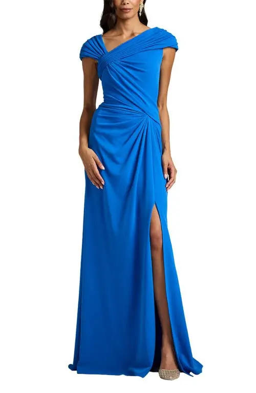 Tadashi Shoji Asymmetric Neck Ruched Gown