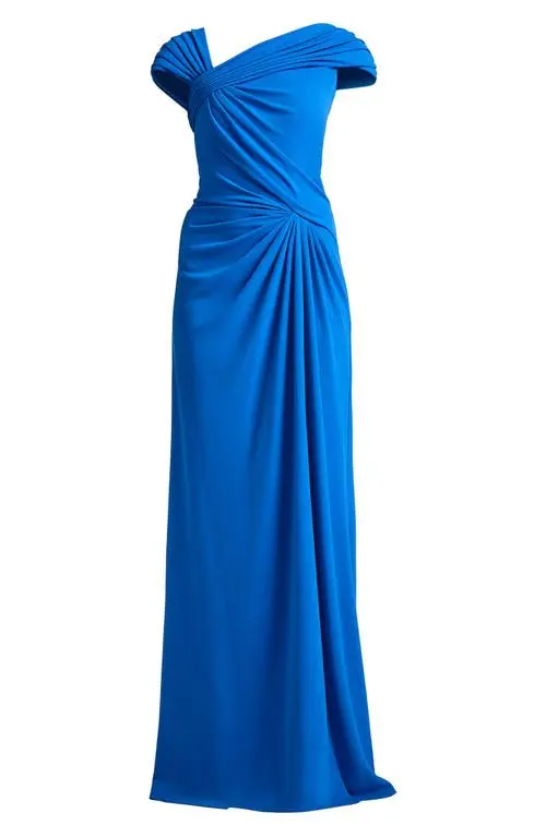 Tadashi Shoji Asymmetric Neck Ruched Gown