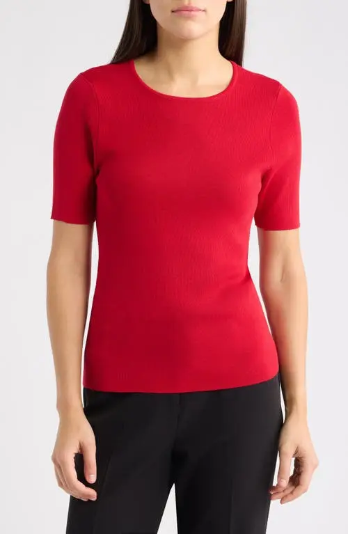 TAHARI ASL Short Sleeve Ribbed Sweater - Lipstick