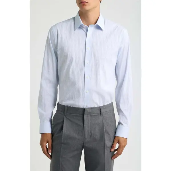 Nordstrom Trim Fit Premium Performance Microcheck Dress Shirt - Blue Cazale Check