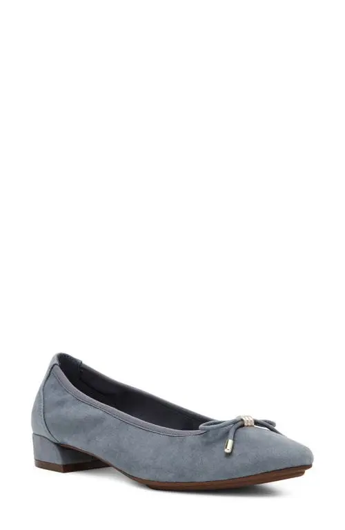 Anne Klein Divine Ballet Flat With Bow Detailing - Blue Microsuede