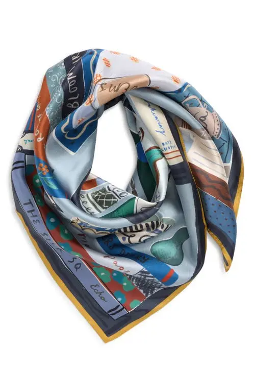 Echo Bookworm Silk Square Scarf - Denim Blue