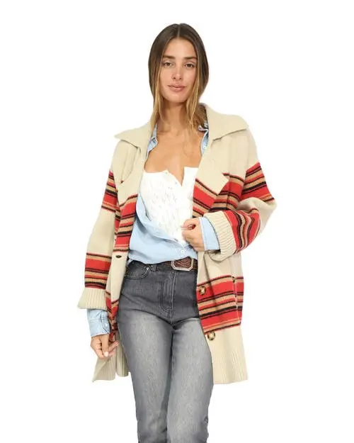 BELLE & BLOOM Oversized Striped Knitted Cardigan Coat