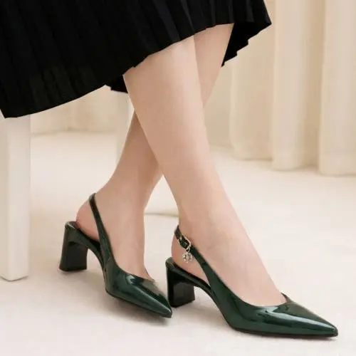 KNEETOES Emma Heeled Slingbacks - Dark Green