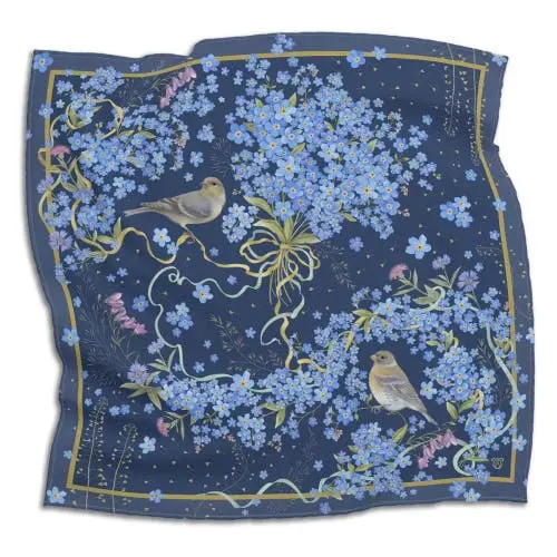 SILK&SOUL Forget Me Not Silk Scarf - Blue