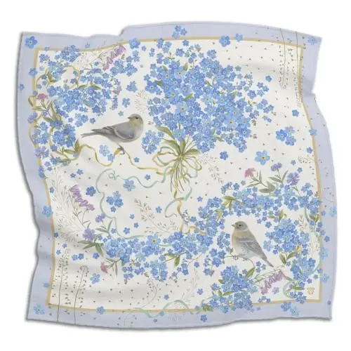 SILK&SOUL Forget Me Not Silk Scarf - Off White