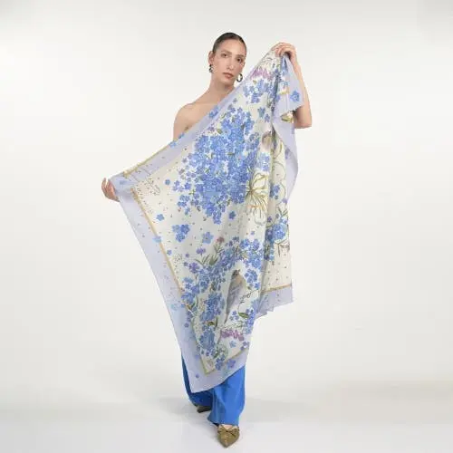 SILK&SOUL Forget Me Not Silk Scarf - Off White