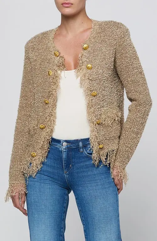 L'Agence Mireille Fringe Trim Cardigan - Natural