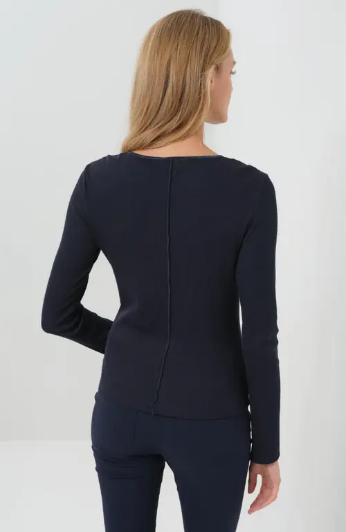 Anatomie Long Sleeve Celeste Rib Top With Seam Shaping - Navy