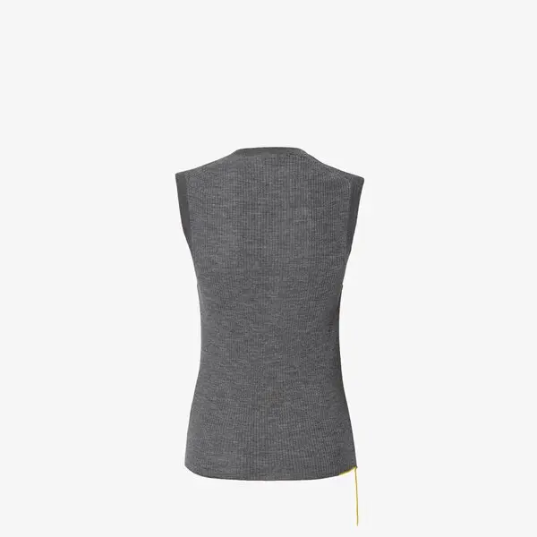 Fendi Mélange Wool Rib Knit V-neck Sleeveless Top