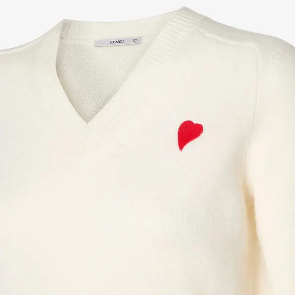 Fendi V-neck Cashmere Jumper With Embroidered Heart Detail
