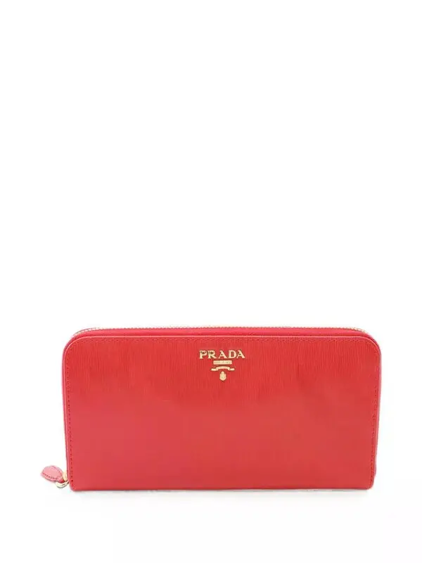 Prada 2010s Large Saffiano Leather Zip-around Wallet - Red