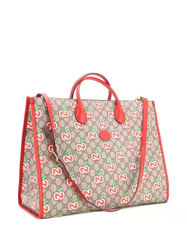 Gucci Convertible Open Apple Gg Coated Canvas Large Tote Bag