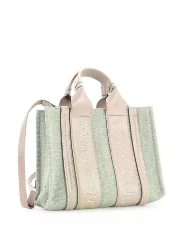 Chloé Woody Convertible Linen And Leather Small Tote Bag - Grey
