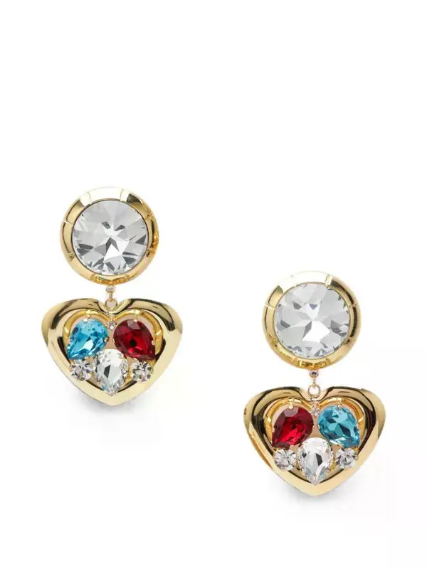 Alessandra Rich Heart-pendant Crystal-embellished Earrings - Gold