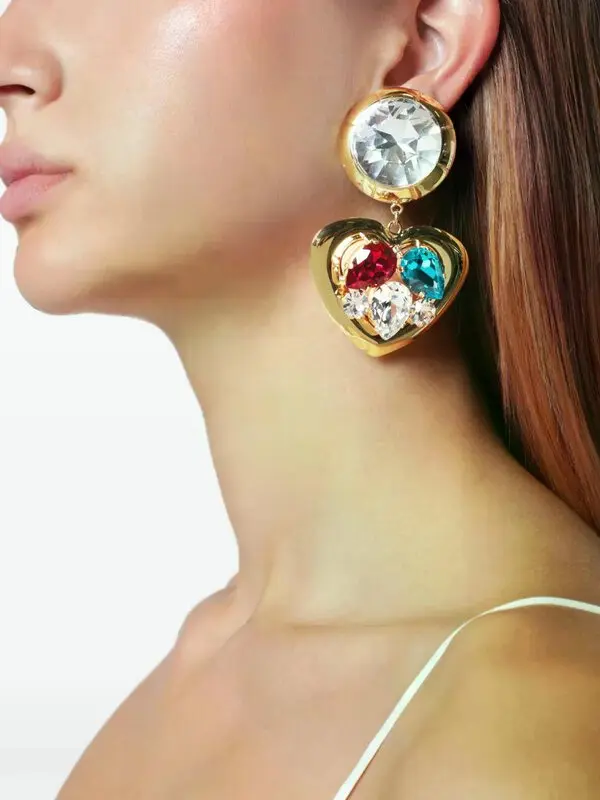 Alessandra Rich Heart-pendant Crystal-embellished Earrings