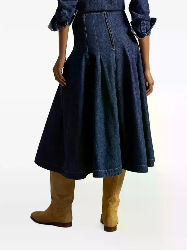 Polo Ralph Lauren Pleated Denim Midi Skirt
