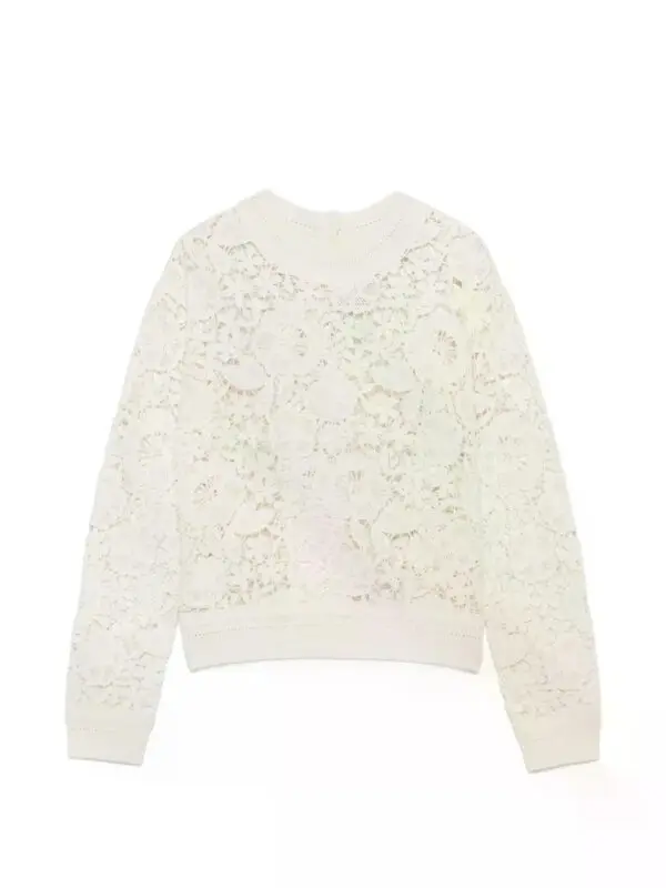 ERMANNO FIRENZE Wool Floral-lace High Neck Sweater - Neutrals