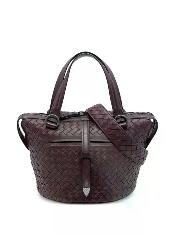 Bottega Veneta Woven Nappa Leather Tambura Satchel - Red