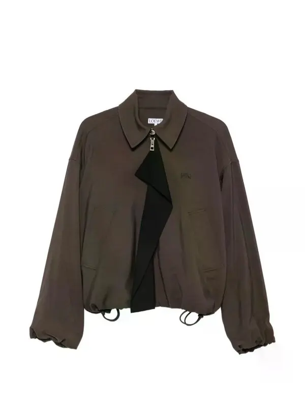 Loewe Logo Embroidered Zip-up Jacket - Brown