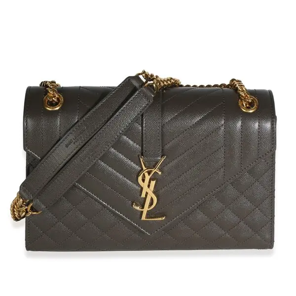 Saint Laurent Pebble Grain De Poudre Mixed Matelasse Triquilt Satchel - Gray