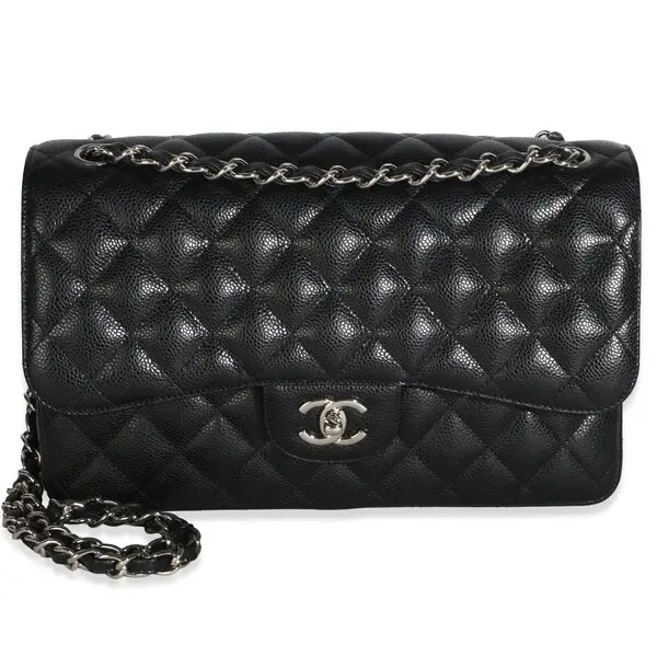 Chanel Quilted Caviar Jumbo Double Flap Bag - Black
