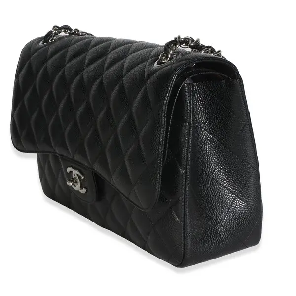 Chanel Quilted Caviar Jumbo Double Flap Bag - Black