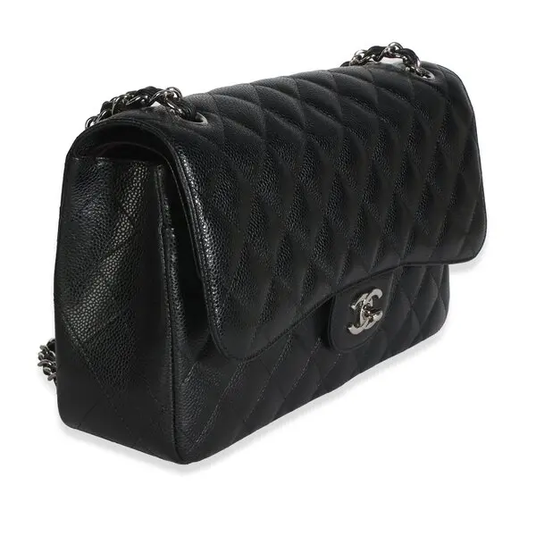 Chanel Quilted Caviar Jumbo Double Flap Bag - Black