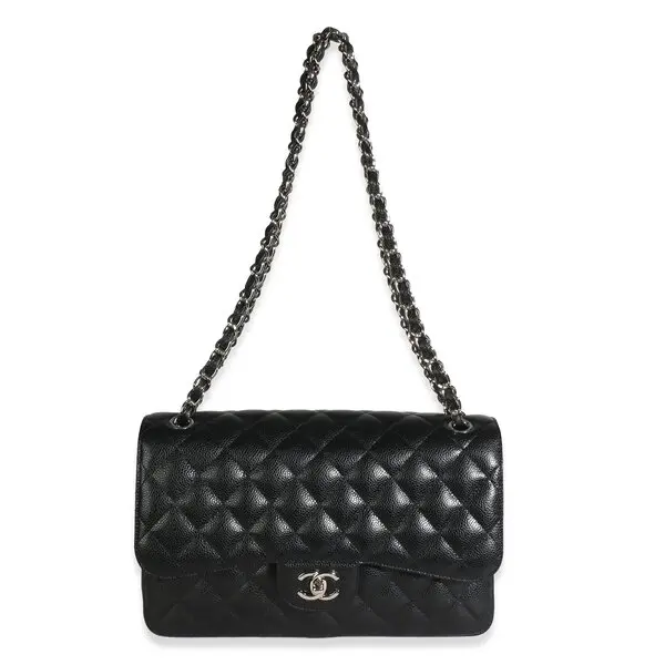 Chanel Quilted Caviar Jumbo Double Flap Bag - Black