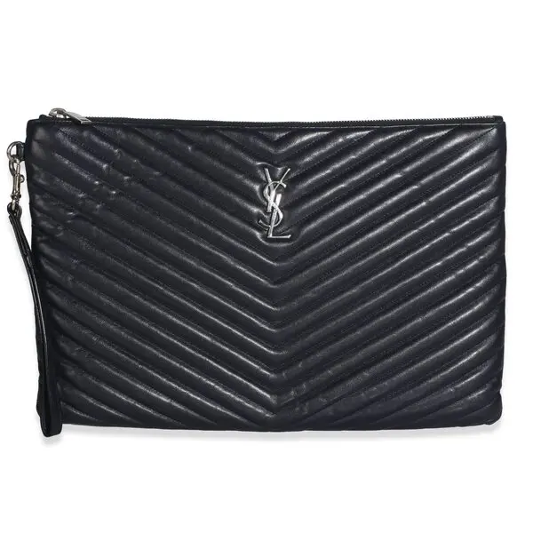 Saint Laurent Navy Matelasse Calfskin Monogram Cassandre Tablet Pouch - Blue