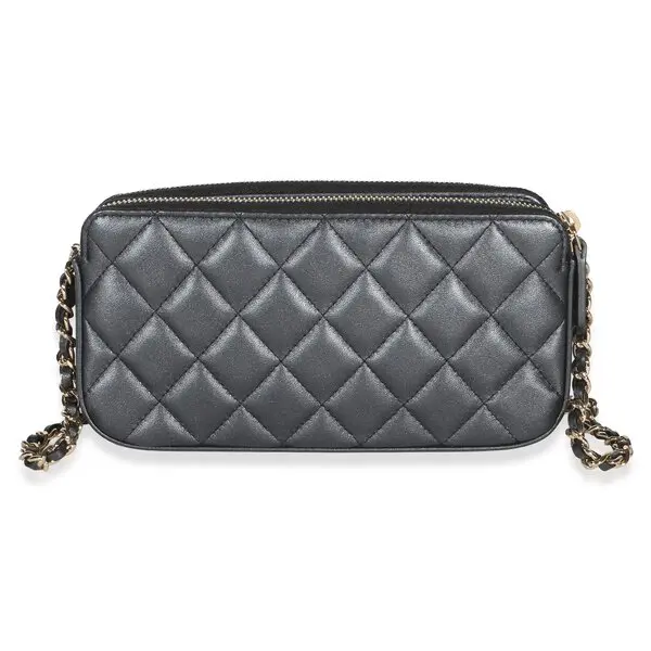 Chanel Quilted Lambskin Pearl Cc Double Zip Phone Holder With Chain