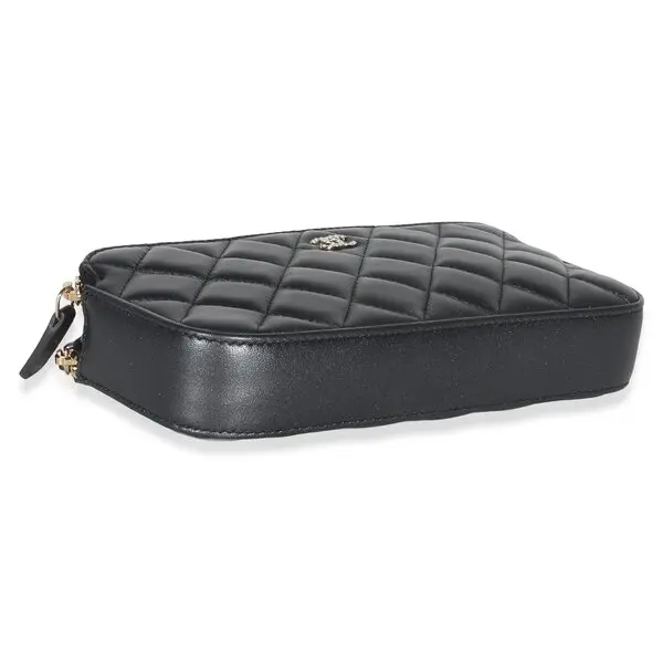 Chanel Quilted Lambskin Pearl Cc Double Zip Phone Holder With Chain