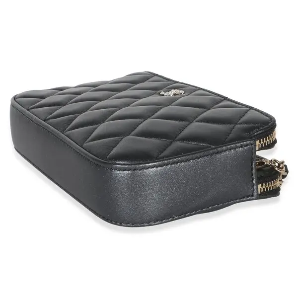 Chanel Quilted Lambskin Pearl Cc Double Zip Phone Holder With Chain