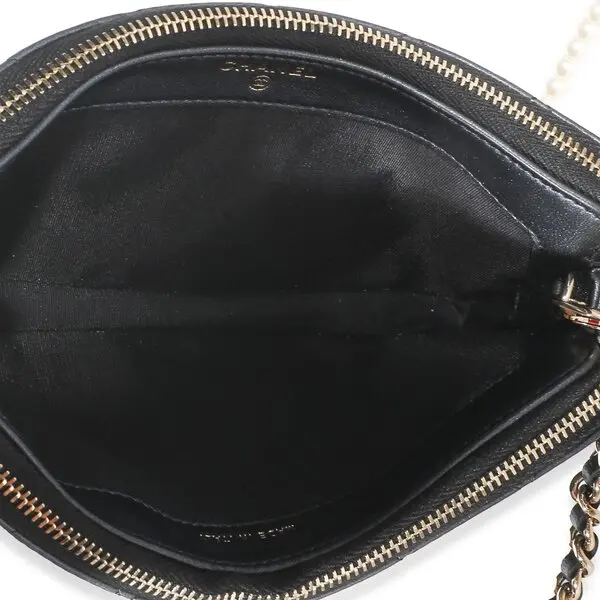 Chanel Quilted Lambskin Pearl Cc Double Zip Phone Holder With Chain