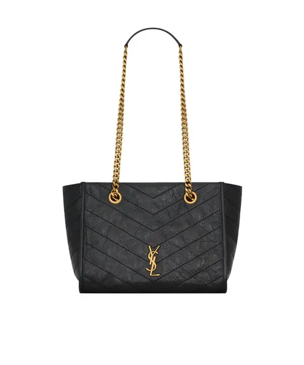 Saint Laurent Niki Small Shopping Bag In Vintage Leather - Black