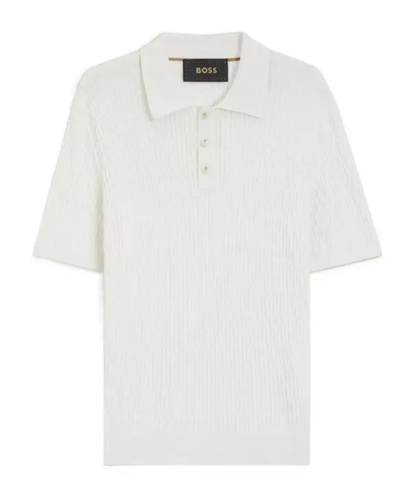 Hugo Boss Textured Polo Knitted Top - Natural