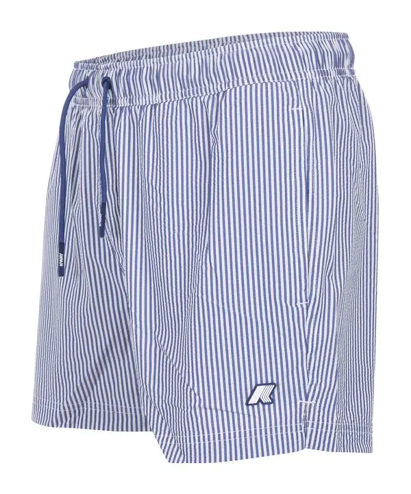 K-WAY Logo Patch Striped Swim Shorts