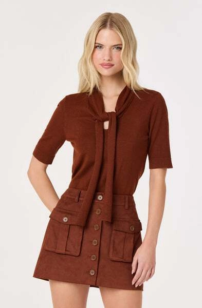 Astr The Label Agatha Scarf-tie Knit Sweater - Rust
