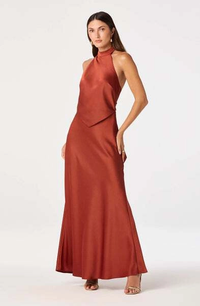 Astr The Label Viridiana Satin Halter Maxi Dress - Sienna