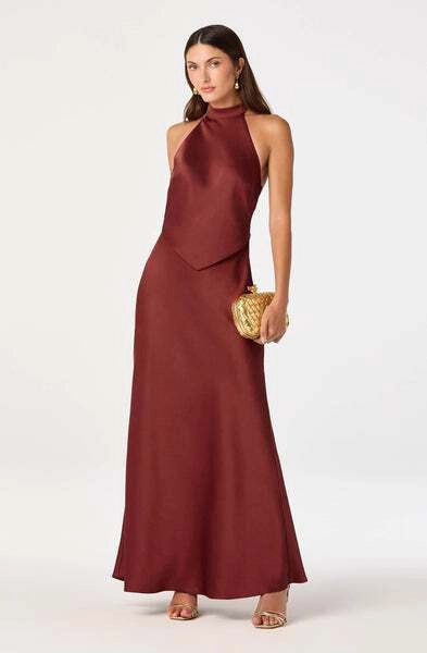 Astr The Label Viridiana Satin Halter Maxi Dress - Sienna