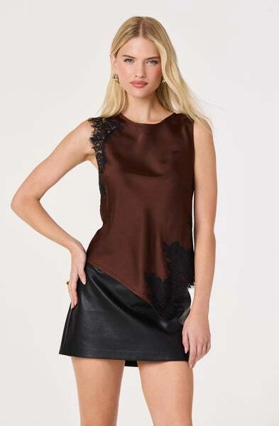 Astr The Label Beth Satin Asymmetric Top - Brown