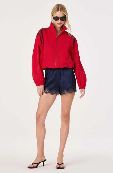 Astr The Label Amadea Lace Hem Pull-on Satin Shorts