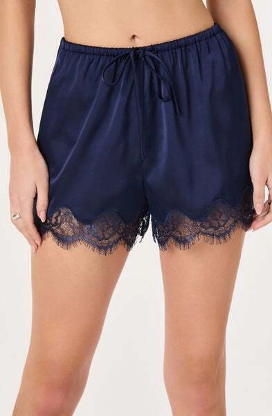 Astr The Label Amadea Lace Hem Pull-on Satin Shorts